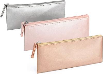 China PU Leather Cosmetic Pencil Bags Small Soft Makeup Pouch With Zipper for sale