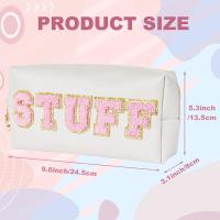 China Waterproof Zipper Makeup Bag Clover Chenille Letter Travel Organizer 9.8x2.7x5.3 Inches for sale