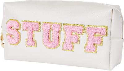 China Waterproof Zipper Makeup Bag Clover Chenille Letter Travel Organizer 9.8x2.7x5.3 Inches for sale