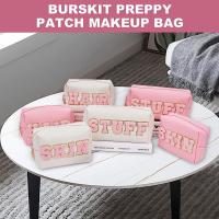China Waterproof Zipper Makeup Bag Clover Chenille Letter Travel Organizer 9.8x2.7x5.3 Inches for sale