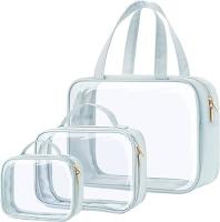China 3 Pack Clear Makeup Bags With Handle Large Opening Waterproof Clear Cosmetic Bags for sale