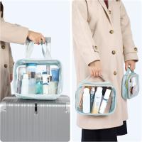 China 3 Pack Clear Makeup Bags With Handle Large Opening Waterproof Clear Cosmetic Bags for sale