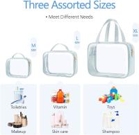 China 3 Pack Clear Makeup Bags With Handle Large Opening Waterproof Clear Cosmetic Bags for sale