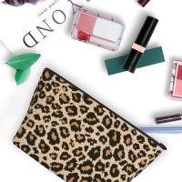 China Leopard Print Canvas Makeup Bag 7.8x2.3x5.9 inch Large Capacity Toiletry Pouch for sale