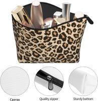 China Leopard Print Canvas Makeup Bag 7.8x2.3x5.9 inch Large Capacity Toiletry Pouch for sale
