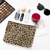 China Leopard Print Canvas Makeup Bag 7.8x2.3x5.9 inch Large Capacity Toiletry Pouch for sale