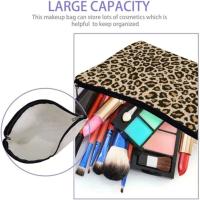 China Leopard Print Canvas Makeup Bag 7.8x2.3x5.9 inch Large Capacity Toiletry Pouch for sale