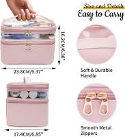 China Double Layer Waterproof PU PVC Large Makeup Organizer Bag Toiletry Bag 9.37x6.85x6.38 Inch for sale