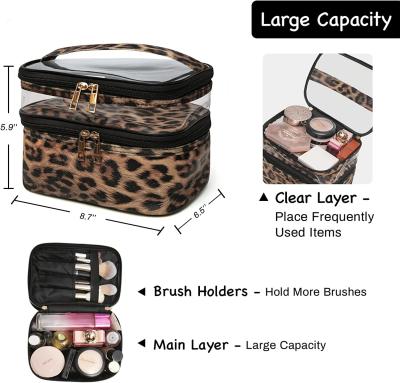 China Waterproof Double Layer Cosmetic Bag Travel Makeup Case 8.7x6.5x5.9 Inch PVC Women Cosmetics Organizer for sale