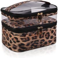 China Waterproof Double Layer Cosmetic Bag Travel Makeup Case 8.7x6.5x5.9 Inch PVC Women Cosmetics Organizer for sale