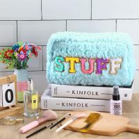 China Travel Chenille Letters Plush Preppy Makeup Bag Small Shockproof With Zipper for sale