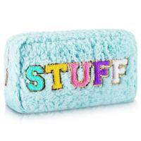 China Travel Chenille Letters Plush Preppy Makeup Bag Small Shockproof With Zipper for sale