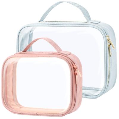 China Clear Waterproof PVC Toiletry Bag 7.8x2.3x5.9 Inch with Handle Durable Travel Cosmetic Case for sale