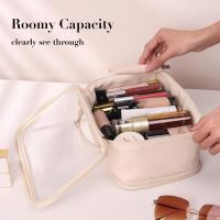 China Large Leather Double Layer Clear Cosmetic Bag Shockproof With Zipper for sale
