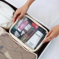 China Large Leather Double Layer Clear Cosmetic Bag Shockproof With Zipper for sale