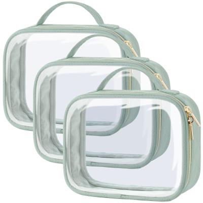 China Shockproof And Durable Clear Green Cosmetic Bags With Handle for sale
