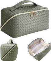 China Shockproof Soft PU Leather Waterproof Cosmetic Bag With Handle Travelling for sale