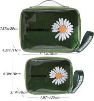 China Daisy Transparent PVC Waterproof Travel Makeup Bag 11x4.3x7.9in Green for Women Men for sale