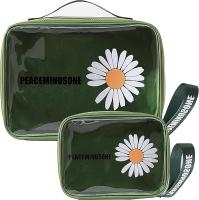 China Daisy Transparent PVC Waterproof Travel Makeup Bag 11x4.3x7.9in Green for Women Men for sale
