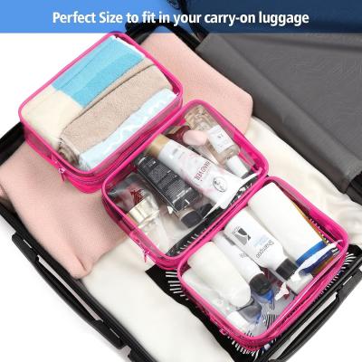 China TSA Approved Clear PVC Toiletry Bag 7.5x5.9x2.2 Inches Waterproof Pink Cosmetic Case for sale