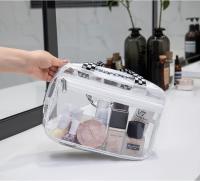 China Clear PVC Travel Toiletry Bag Large Cosmetic Organizer Zipper Pouch 9.8x3.55x7 Inch for sale