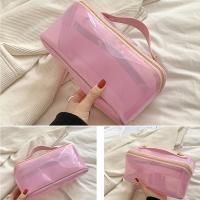 China Waterproof PU Cosmetic Bag 9.44x4.72x4.72 Inch Clear PVC Travel Pouch with Handle for sale