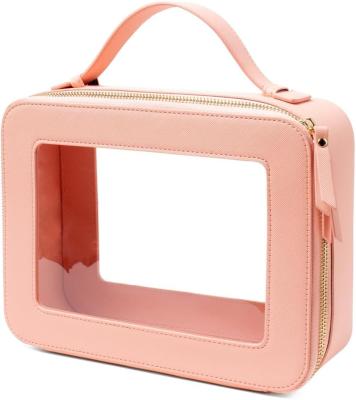 China Travel Toiletry Cosmetic Bag Case for Women Vegan Leather Makeup Pouch 9.84x7.87x3.15 Inch for sale