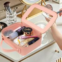 China Travel Toiletry Cosmetic Bag Case for Women Vegan Leather Makeup Pouch 9.84x7.87x3.15 Inch for sale