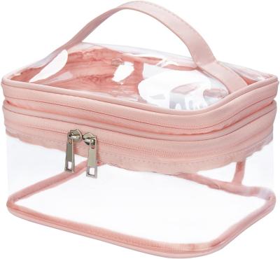 China Double Layer Clear PVC Cosmetic Bag Waterproof Travel Toiletry Bag 9x6.7x4.7 Inch for sale