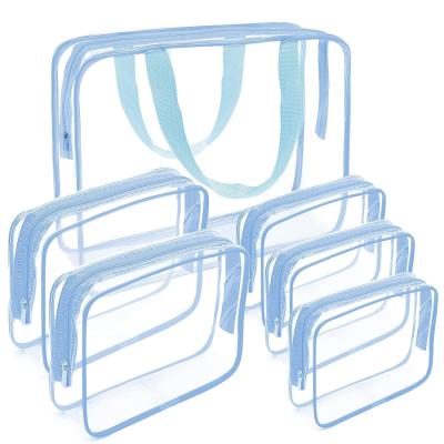 China Clear PVC Cosmetic Makeup Bags Set 6 Pack 3 Sizes with Zipper Handle Portable Travel Toiletry for sale