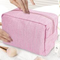 China Large Capacity Toiletry Stripe Cosmetic Bag Durable Women Aesthetic Organizer Storage Pouch 15 Days Delivery for sale
