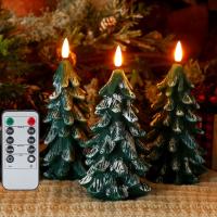 China Flameless Christmas Tree Candles Real Wax LED Taper 3 Pack Green 5.9 Inch for sale