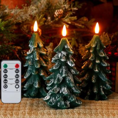 China Flameless Christmas Tree Candles Real Wax LED Taper 3 Pack Green 5.9 Inch for sale