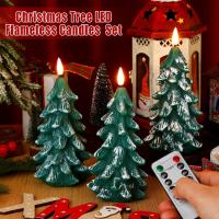 China Flameless Christmas Tree Candles Real Wax LED Taper 3 Pack Green 5.9 Inch for sale