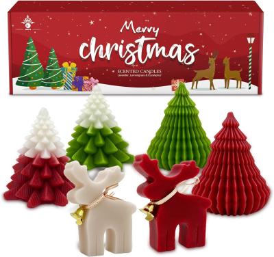 China Christmas Scented Candles Gift Set Elk Tree Shaped Handmade Soy Wax 6Pcs Aromatherapy Candle for sale