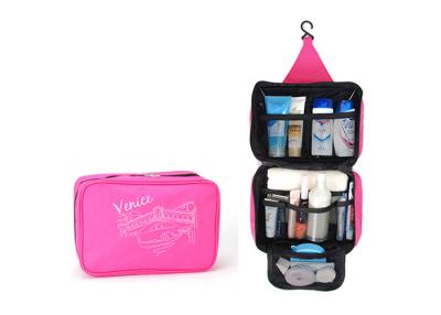 China Custom Print Hanging Toiletry Bag 420D Polyester Travel Organizer with Metal Hook for sale