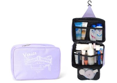 China Custom Canvas Blue Hang Up Toiletry Bag Travel Makeup Bag 1000 Pcs MOQ for sale