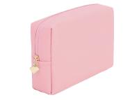 China Custom Pink Zippered Cosmetic Bag PU Polyester Portable Makeup Bag 500 Pcs MOQ for sale
