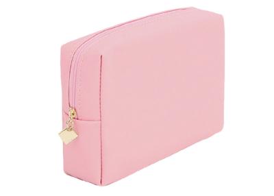 China Custom Pink Zippered Cosmetic Bag PU Polyester Portable Makeup Bag 500 Pcs MOQ for sale