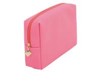 China Custom Pink Zippered Cosmetic Bag PU Polyester Portable Makeup Bag 500 Pcs MOQ for sale