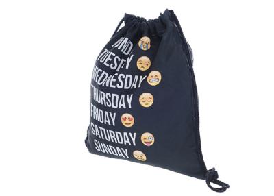China Emoji Printed Black Nylon Drawstring Backpack 2000 PCS MOQ Custom Logo for sale