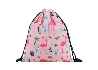 China Custom Logo Pink Drawstring Backpack 210D Polyester Folding Bag 2000pcs MOQ for sale