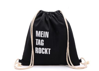 China Custom Logo Canvas Drawstring Bags Black Canvas Cinch Backpack For Men for sale