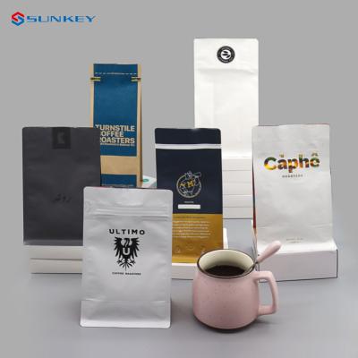 China Flat Bottom Tea Coffee Packaging Bag Compostable Coffee Bags With Valve And Zipper for sale