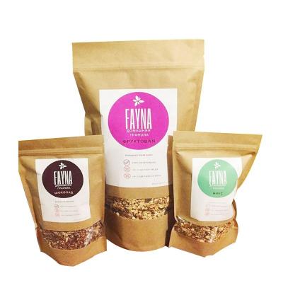 China Biodegradable Resealable Food Packaging With Window Kraft Paper Stand Up Pouch for sale