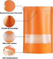 China Resealable Reusable Kraft Stand Up Bags With Window Ziplockk Heat Seal Orange Packaging for sale