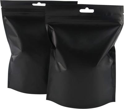 China Matte Black Odorless Resealable Mylar Bags With Clear Window Zip Lock Hanging Hole Bag for sale