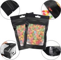 China Matte Black Odorless Resealable Mylar Bags With Clear Window Zip Lock Hanging Hole Bag for sale