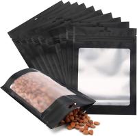 China Matte Black Odorless Resealable Mylar Bags With Clear Window Zip Lock Hanging Hole Bag for sale