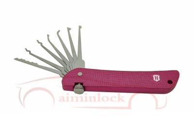 China Haoshi Fold Locksmith Tools Foldable 7 in 1 Lock Picking Set Locksmith Tools (Pink） for sale